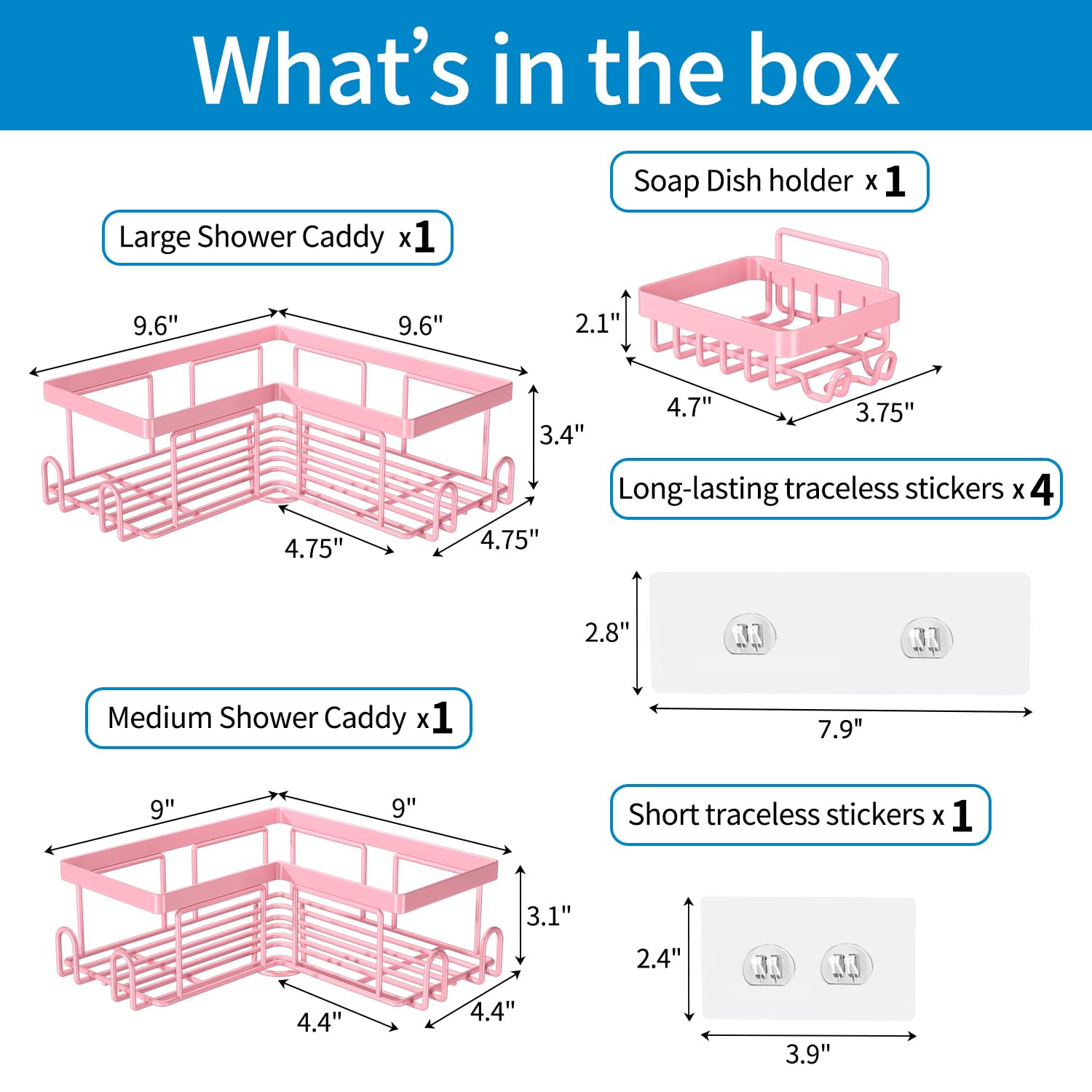 Youvip Shower Caddy Corner,3 pack Corner Adhesive Shower Caddy,Stainless Steel Bathroom Shower Organizer with Hooks & Soap Holder,Shower Shelves No Drilling for Bathrrom,Pink
