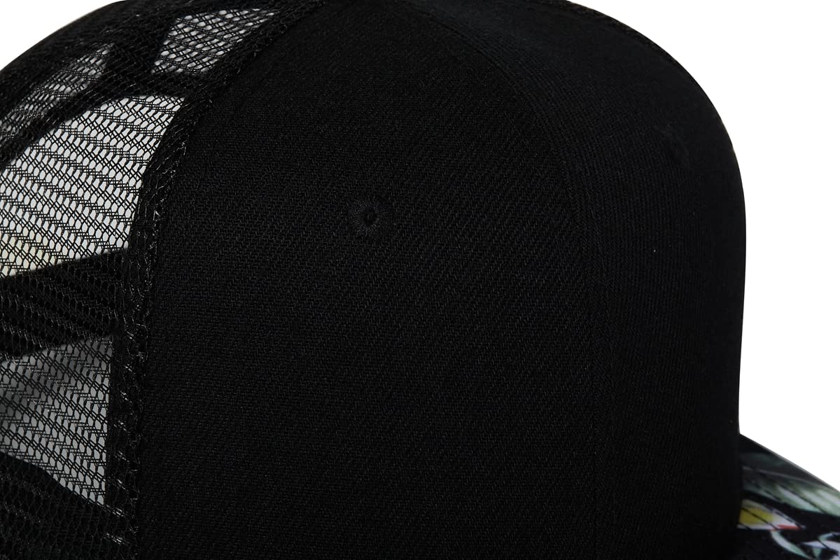 Quanhaigou Mesh Trucker Hats,Outdoor Snapback Dad Hat,Hip Hop Men Women Adjustable Baseball Caps (Black Flower B)