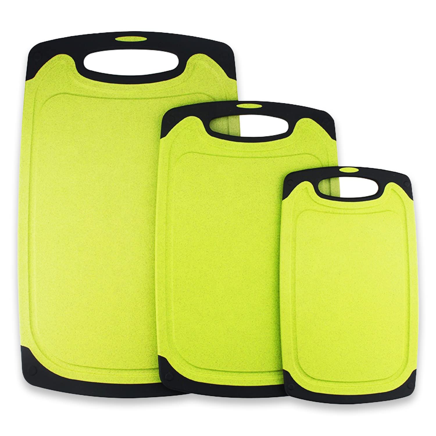 Klex EcoWheat Cutting Board for Kitchen (Set of 3), BPA Free Food Safe Wheat straw PP material, 3 Piece Chopping Boards Set, Dishwasher Safe, Juice Groove Non-Slip Design with Easy Grip Handle, Green