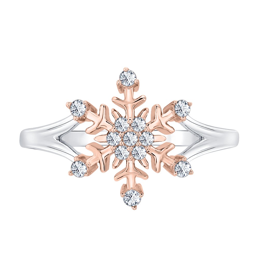 RUDRAFASHION Round Cut Dia Two-Tone Gold Over .925 Sterling Silver Frozen 2 Snowflake Engagement Ring For Women's (11)
