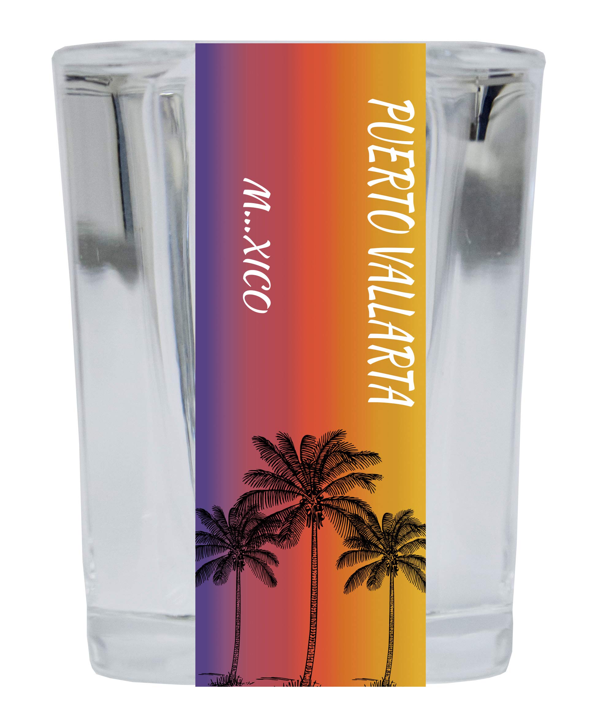 Puerto Vallarta México 2 Ounce Square Shot Glass Palm Tree Design
