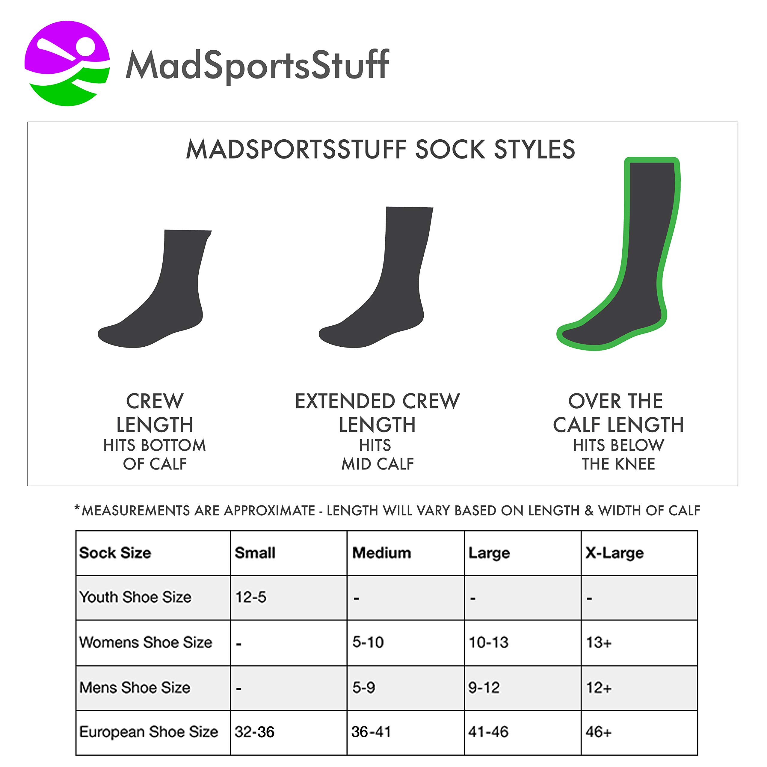 MadSportsStuff Peace Love Unicorn Over the Calf Socks (Electric Blue/Neon Pink, Small)