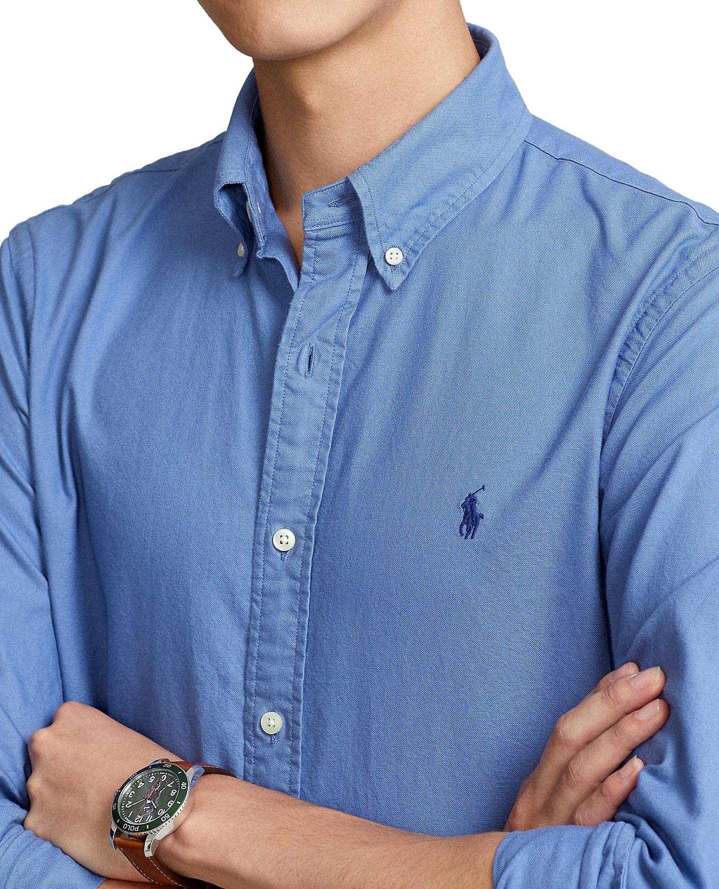 Polo Ralph Lauren Men's Long Sleeve Oxford Button Down Shirt (M, TattersallPink)