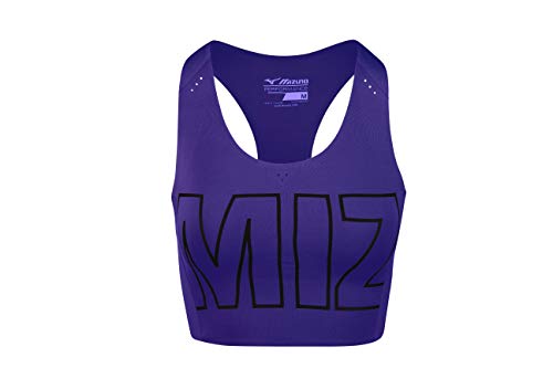 Mizuno Longline Sports Bra by x Ronda Rousey, Aero Crop Bra, Workout Tops for Women, Deep Blue, Medium
