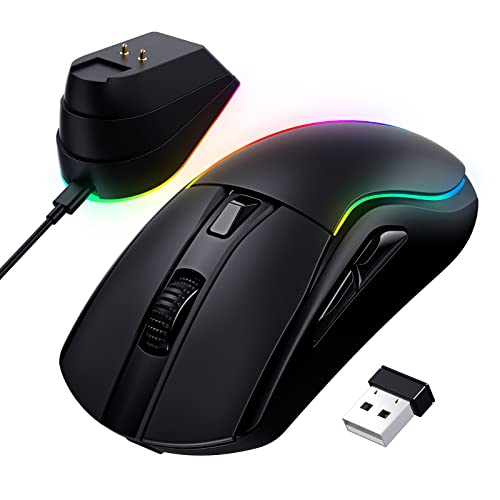 RisoPhy Wireless Gaming Mouse with RGB Magnetic Charging Dock, Lightweight Tri-Color Backlit, Buttons Fully Programmable, for PC, Mac