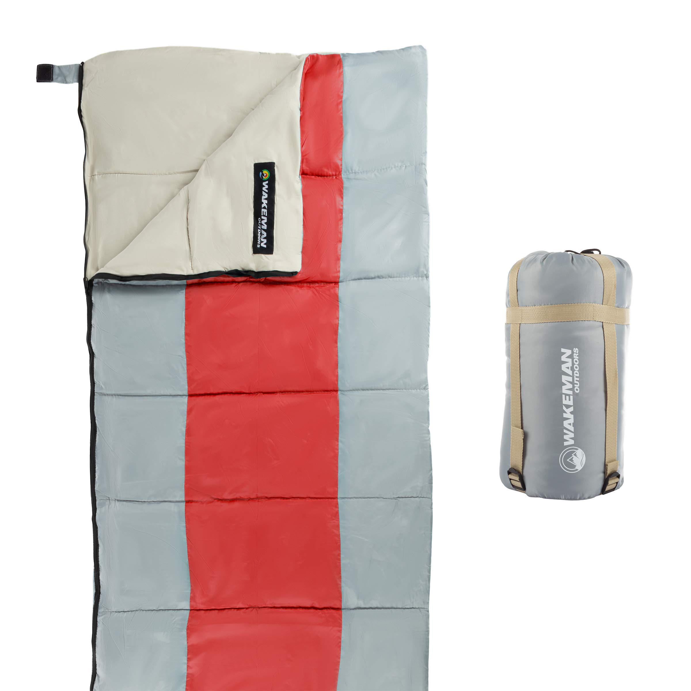 Lightweight Sleeping Bag - Carrying Bag with Compression Straps Included - for Adults, Kids, Camping, Backpacking, and Sleepovers by Wakeman Outdoors