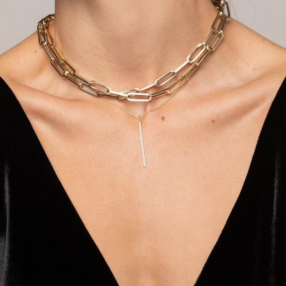 Semi Solid 14K Yellow Gold Paperclip Chain - Link Chain Unisex Necklace - Real Gold Chain Jewelry Width 5 MM & Length 22 Inches