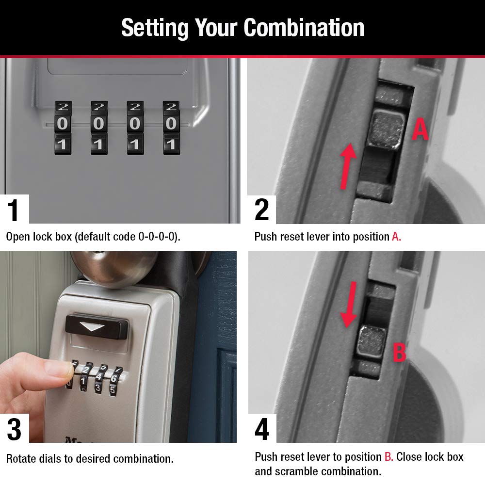 Master Lock Black Set Your Own Combination Portable Lock Box with Adjustable Shackle, House Key Lock Box for Realtors, Owners, 6 Key Capacity, 5420EC