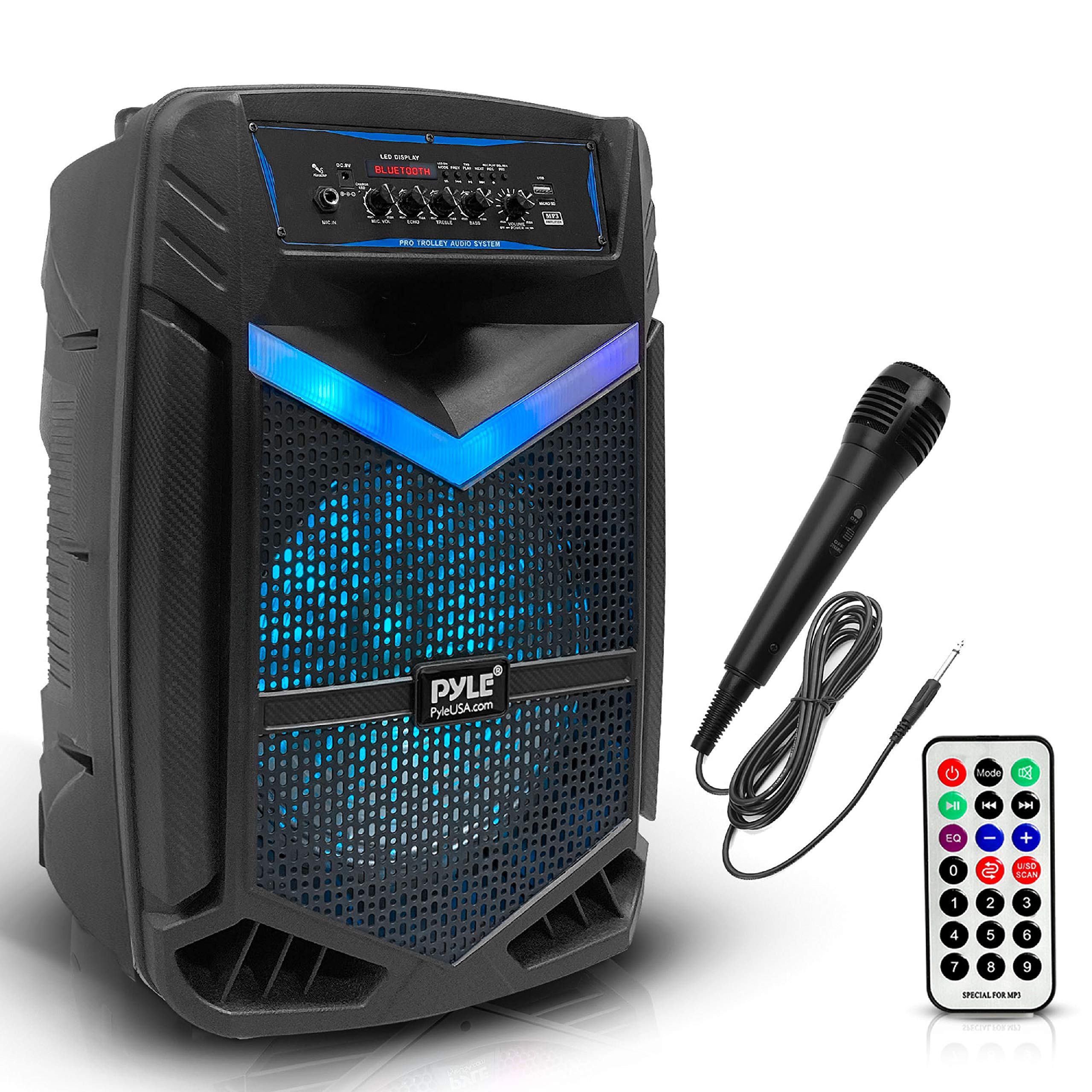 Pyle 800W Portable Bluetooth PA Speaker System with Built-in Rechargeable Battery + Pyle VHF Narrow Band Wireless Microphone System