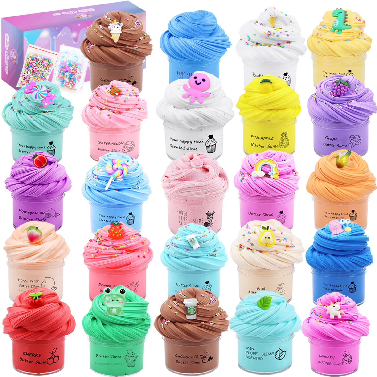 LKAXYTP 24 Pack Butter Slime Kit, Party Favor Supplies, Super Soft, Non-Sticky, Goody Bag Toy, Prize for Girl and Boys, Christmas Stocking Stuffers