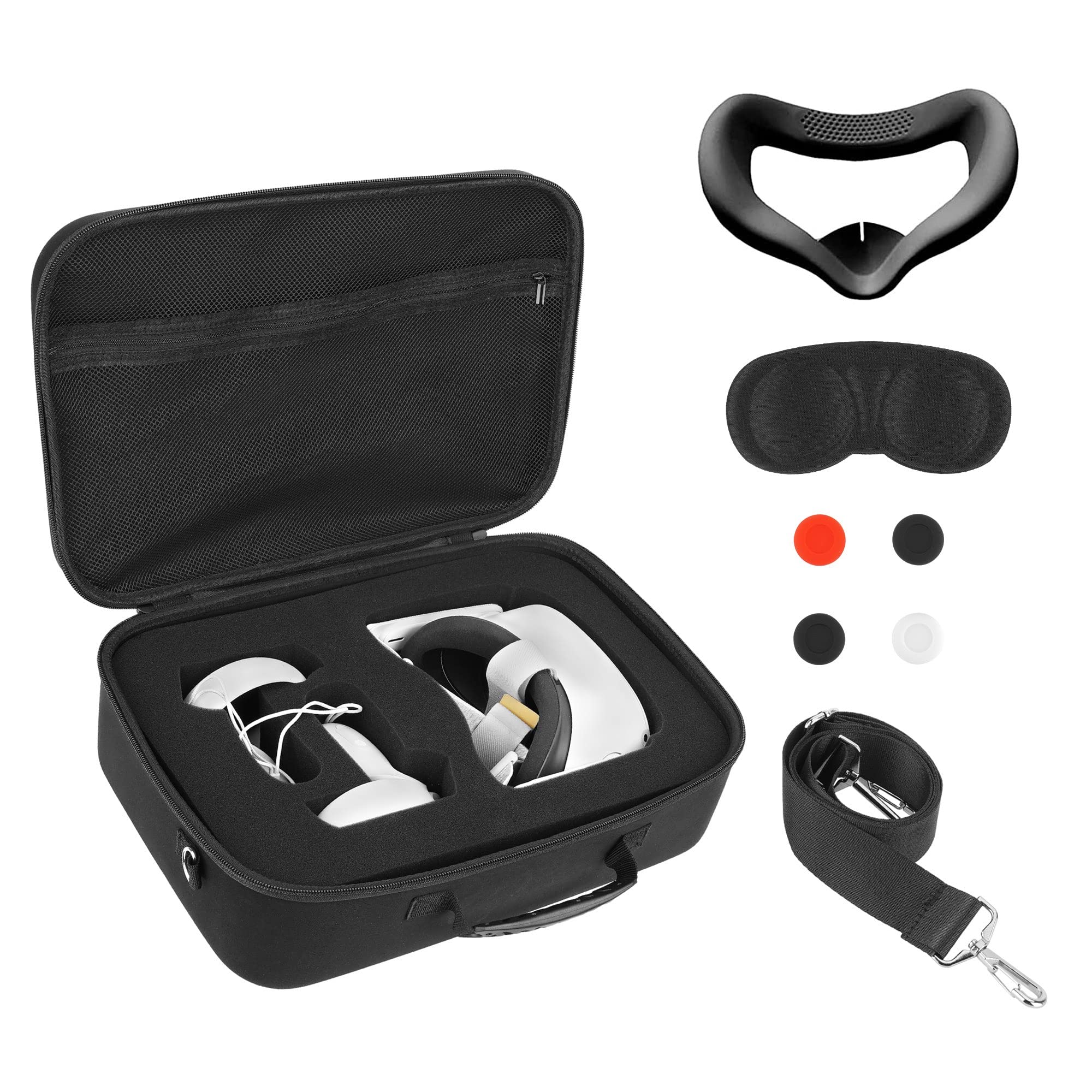 Risou VR Carrying Storage Case Compatible with Oculus Quest 2 VR Gaming Headset and Controllers Accessories.with Silicone Face Cover,Lens Protector,Controller Button Silicone Cover.