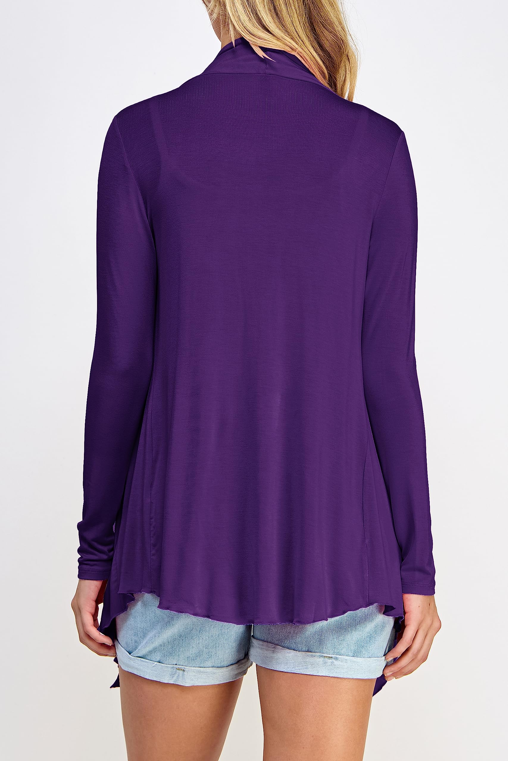 LL Women's Drape Front Open Cardigan Long Sleeve Irregular Hem S-5XL Plus Size XXXXL DARK_PURPLE