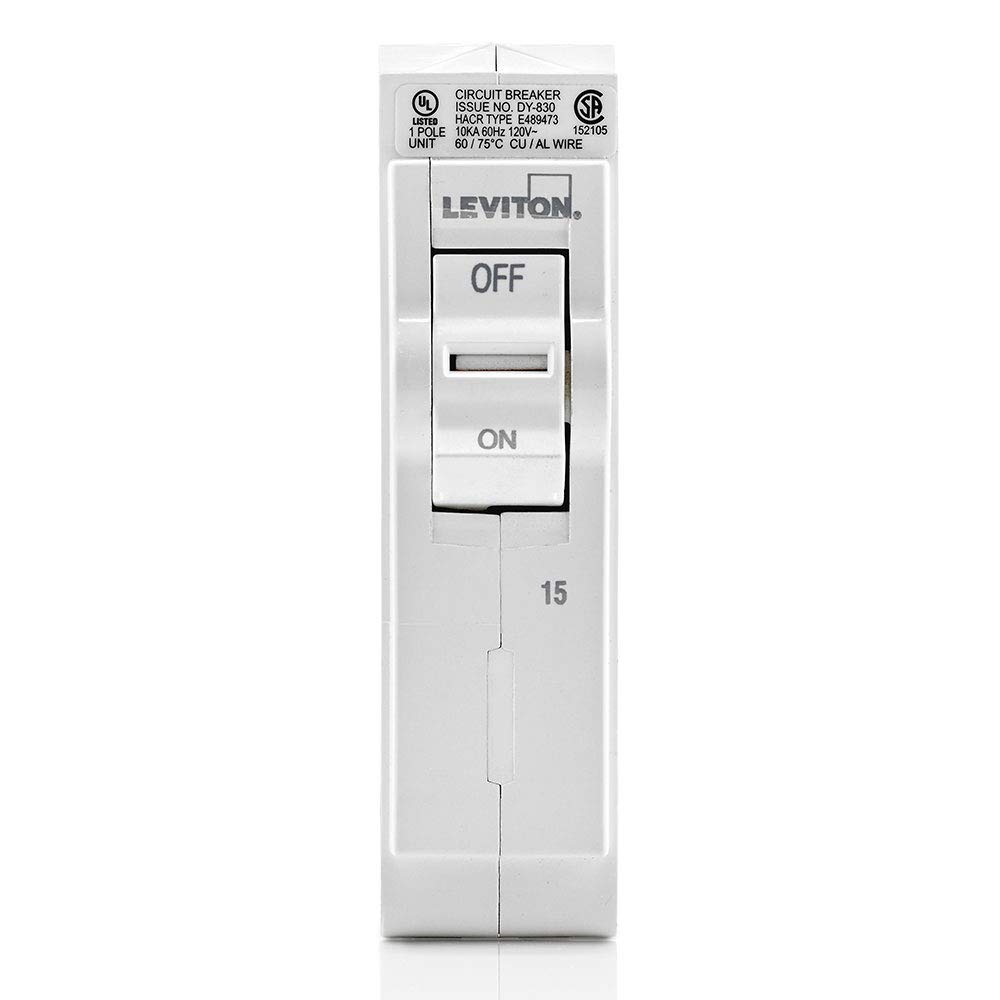 Leviton LB115 15A 1-Pole Plug-On Standard Branch Circuit Breaker, Hydraulic Magnetic, 120 VAC, White