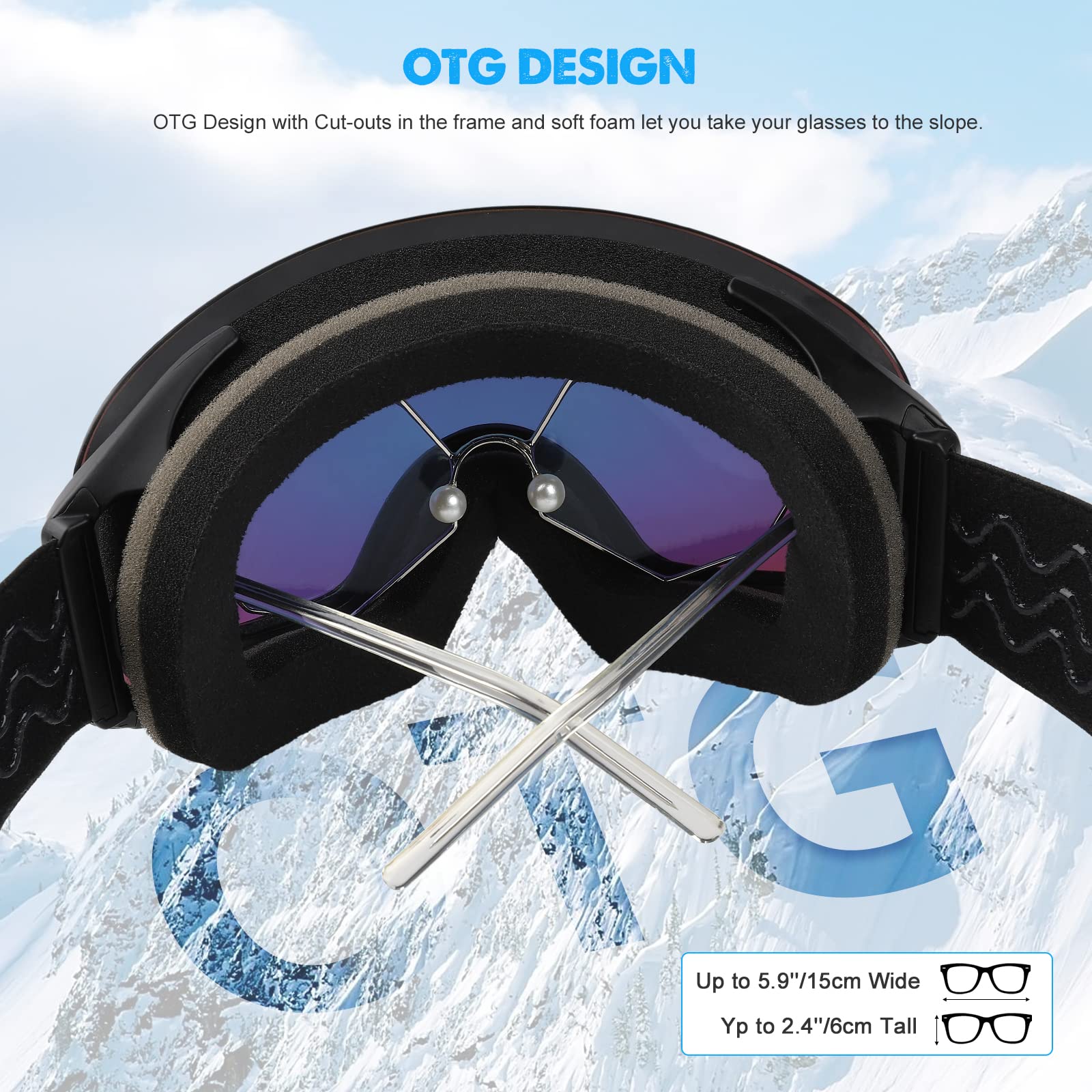 KUYOU Ski Goggles, Snowboard Goggles, Mag-Pro Magnetic Interchangeable Lenses, UV400 Protection Snow Goggles for Men & Women