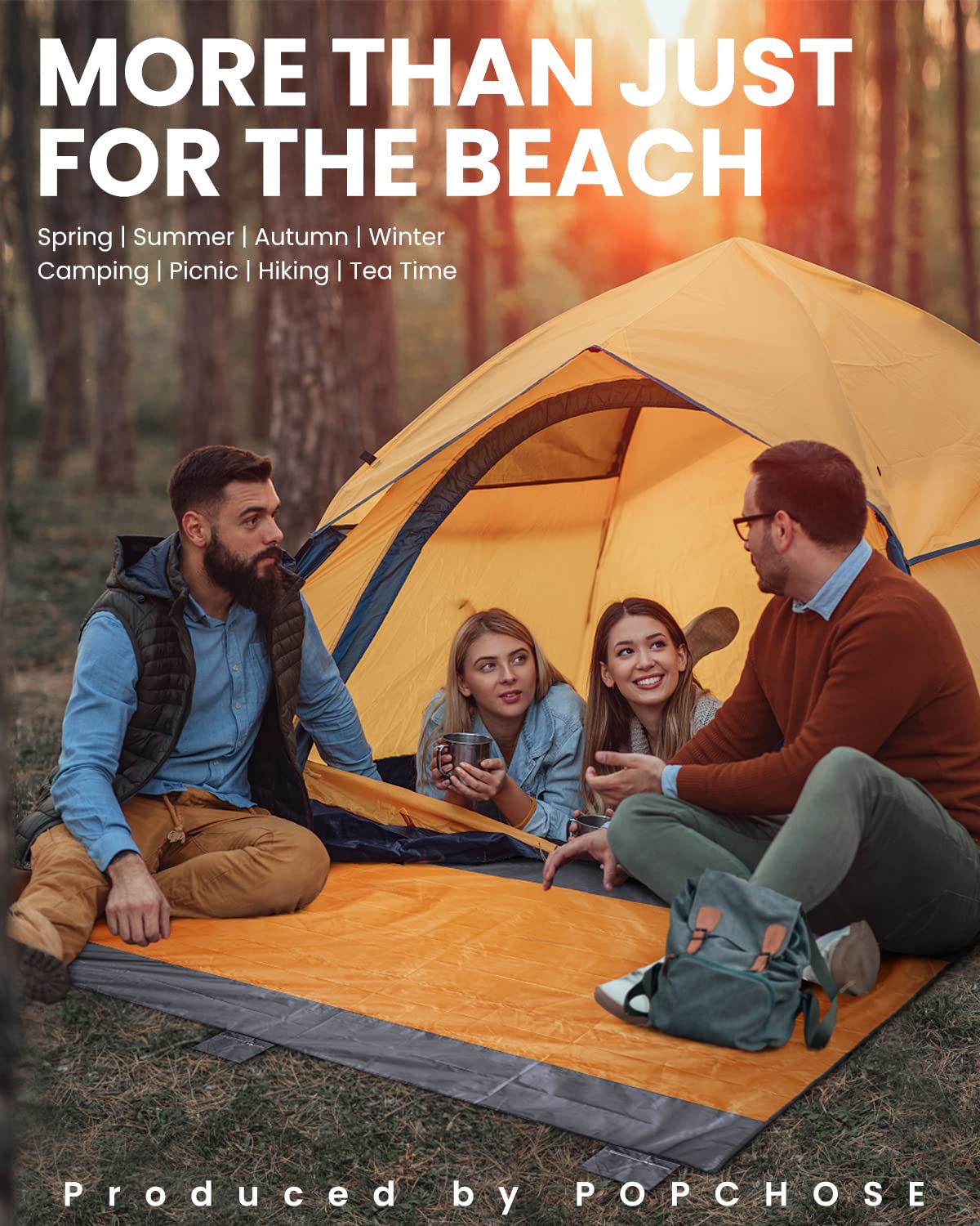 POPCHOSE Beach Blanket, Sandfree Beach Mat 108"x85.2"/83"x78" for 7 Persons, Extra Large Beach Blanket Waterproof Sandproof with 6 Stakes, Easy to Clean, Lightweight Compact Beach Accessories