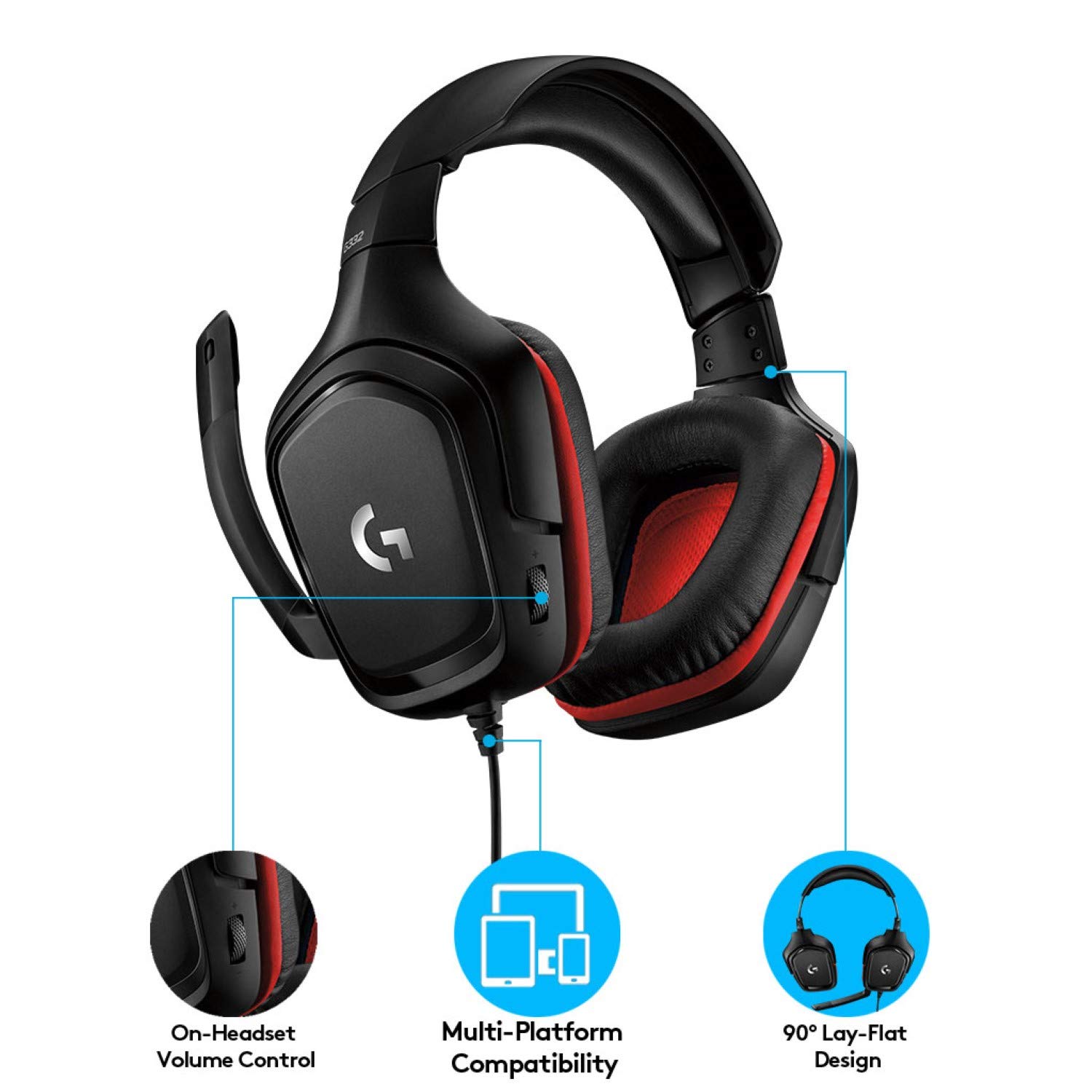 Logitech G332 Stereo Wired Gaming Headset with Microphone for PC, PS4, Xbox One, Nintendo Switch, Rotating, Leatherette Earcups, 50mm Drivers, Slim & Lightweight Gaming Headphones (Renewed)