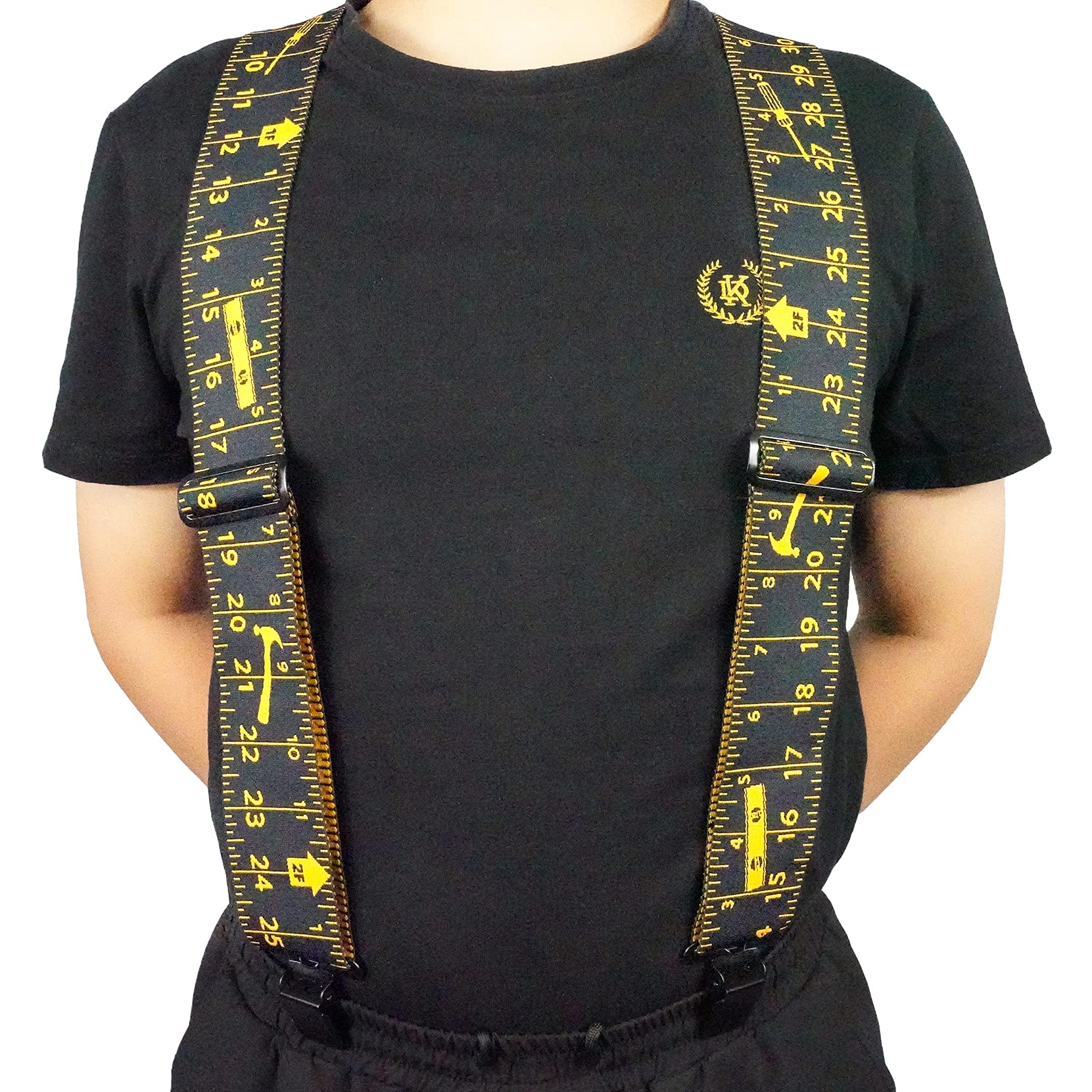 MELOTOUGH Tool Belt Suspenders Work Suspenders 2" Wide Adjustable and Elastic Braces X Shape with Very Strong Clips - Heavy Duty tape measure suspenders for men (Black Tape)