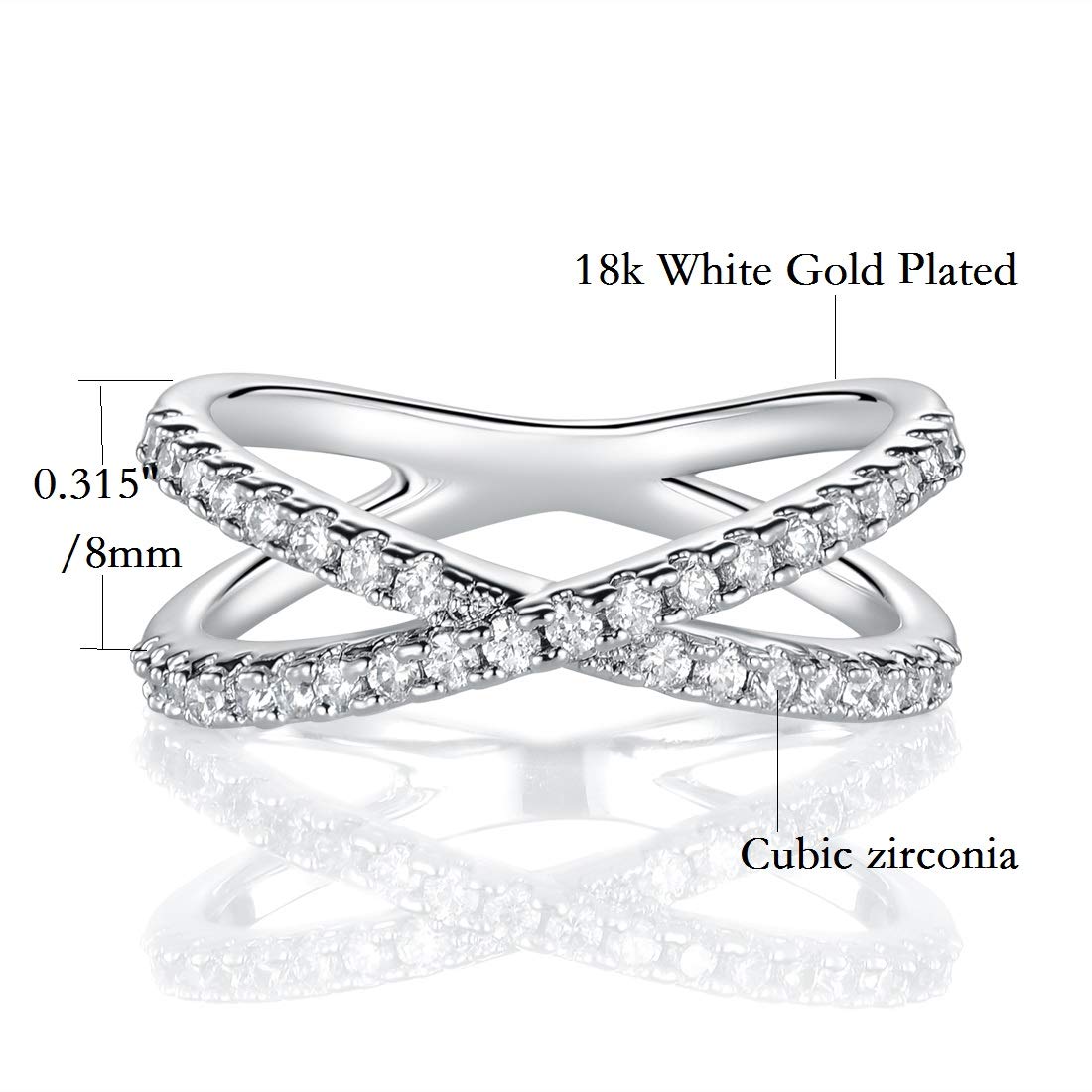 MDFUN 18K White Gold Plated Rhodium Cubic Zirconia Criss Cross X Ring for Women Engagement Wedding (5)