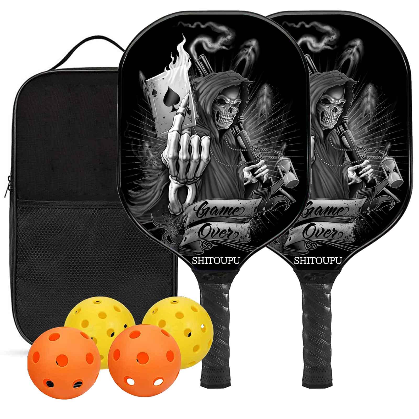 Poker Skull Graphite Pickleball, Lightweight Pickleball Set with 4 Balls and 1 Pickleball Bag,Pickleball Rackets