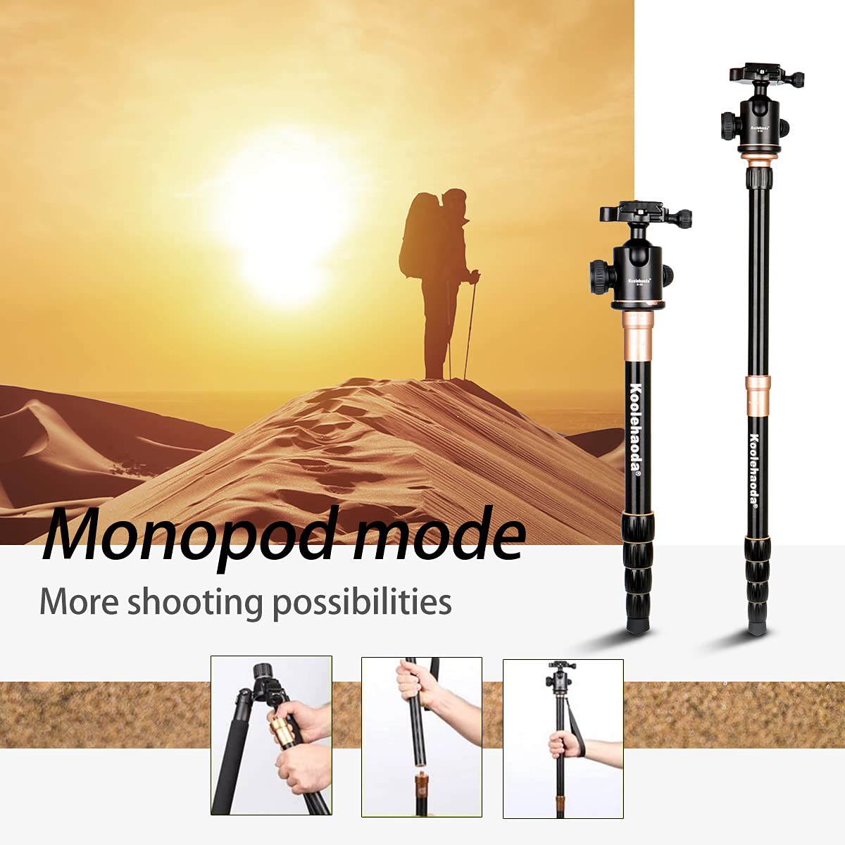 Koolehaoda 61.5" Portable Camera Tripod Compact Aluminium Tripod Monopod with 360 Degree Ball Head for SLR Camera, Max Load 15kg