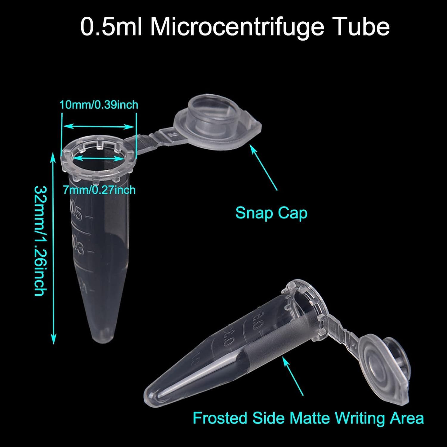 zoomto 0.5ml Microcentrifuge Tubes 2000PCS,Centrifuge Tubes with Attached Lid,Clear Conical Micro Centrifuge,Clear Graduation (2Bag Packs)