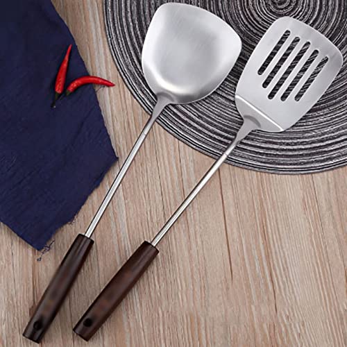 MABSSI Stainless Steel Kitchenware Solid Wood Handle Frying Spatula Soup Spoon Cookware Sets Home Cooking Kitchen Tools Supplies