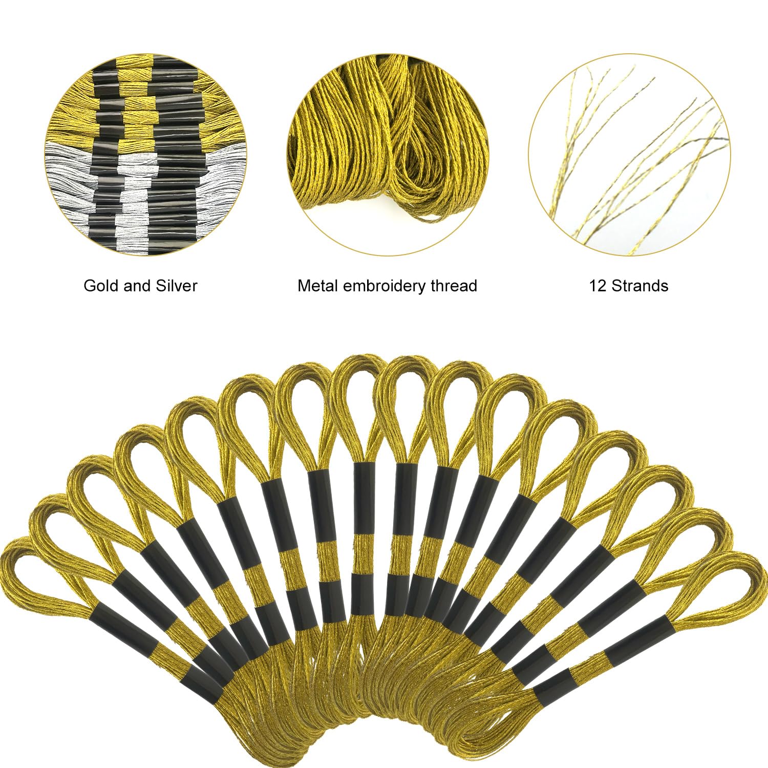 levylisa 24 Skeins Metallic Embroidery Thread Embroidery Floss-Cross Stitch Threads for Embroidery and Decorative Sewing (Gold+Silver)