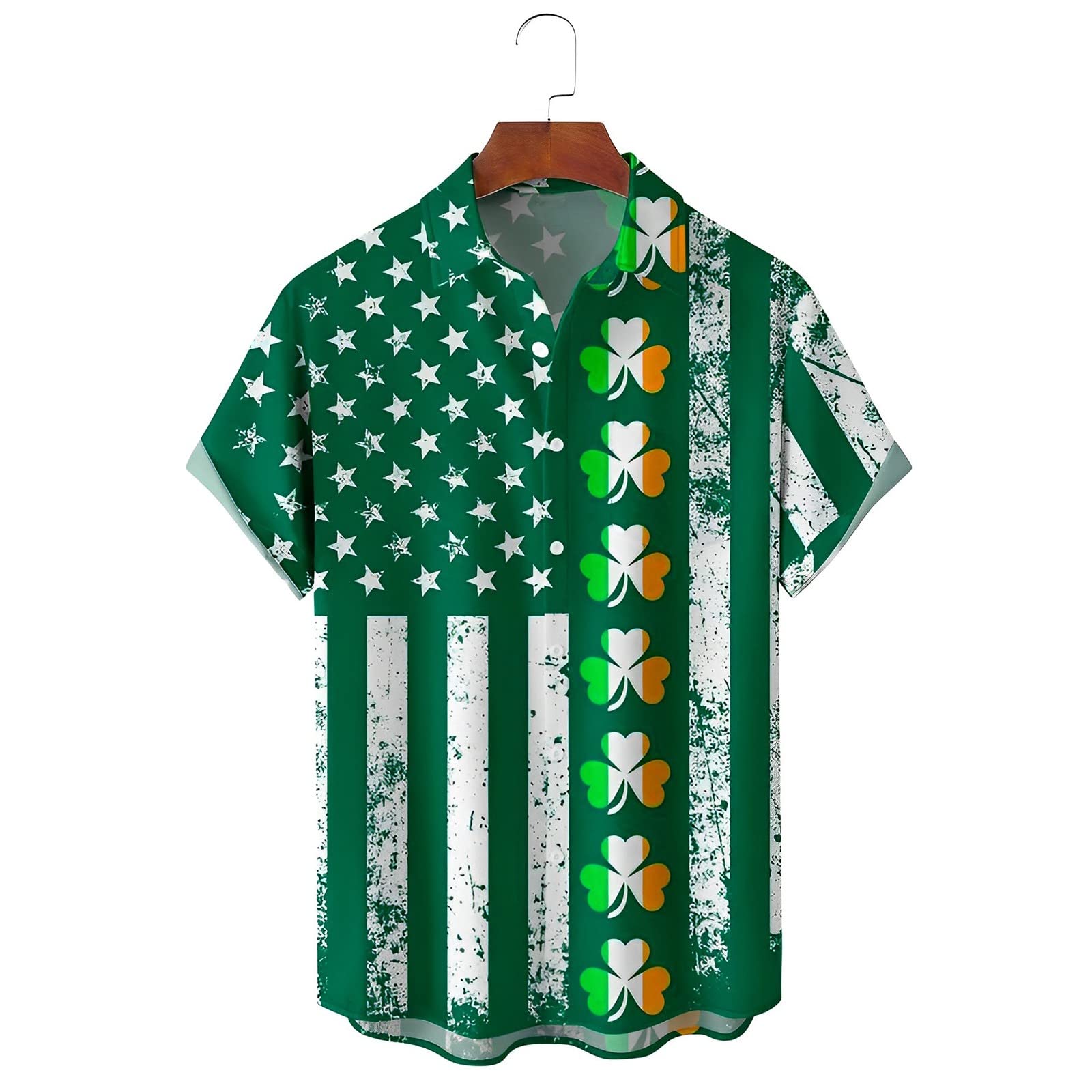 Shirts for Men Plus Size Short Sleeve Lapel Button Graphic T-Shirts Comfortable St. Patrick's Day Tees Gifts for Him