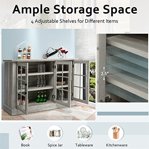 YDXNY 55 Inch Buffet Storage Cabinet Sideboard Glass Door Adjustable Shelf Dining Room Dining Cabinet