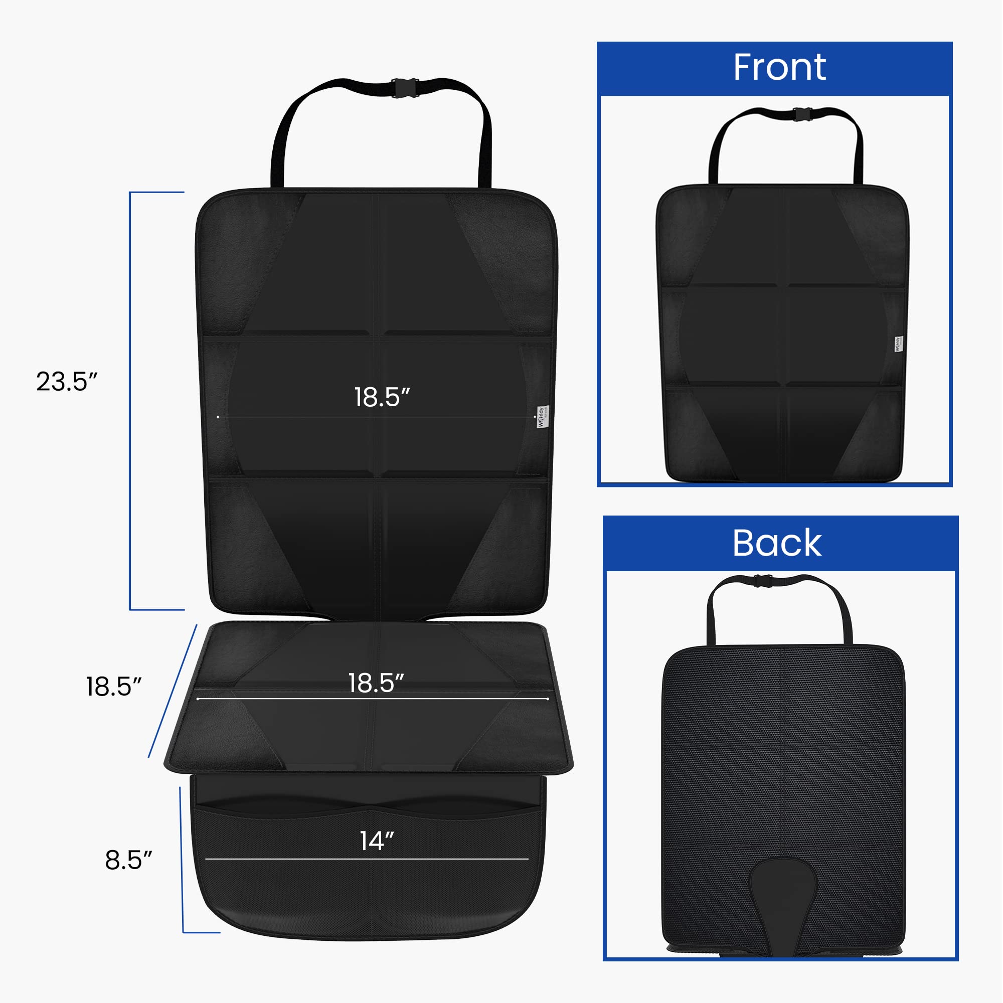 Worldy Wheels Car Seat Protector - 600D Fabric Non-Slip Waterproof Backing Car Seats Protector for Child & Dogs, Thick Padding Covers with Mesh Storage Pockets (Pack of 1)