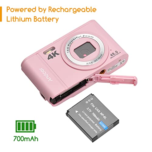 mewmewcat Mini Digital cameraPortable Digital Camera 48MP 4K 2.8-inch IPS Screen 16X Zoom Self-Timer 128GB Extended Memory Face Detection-Shaking with 2pcs Batteries Hand Strap Carry Pouch