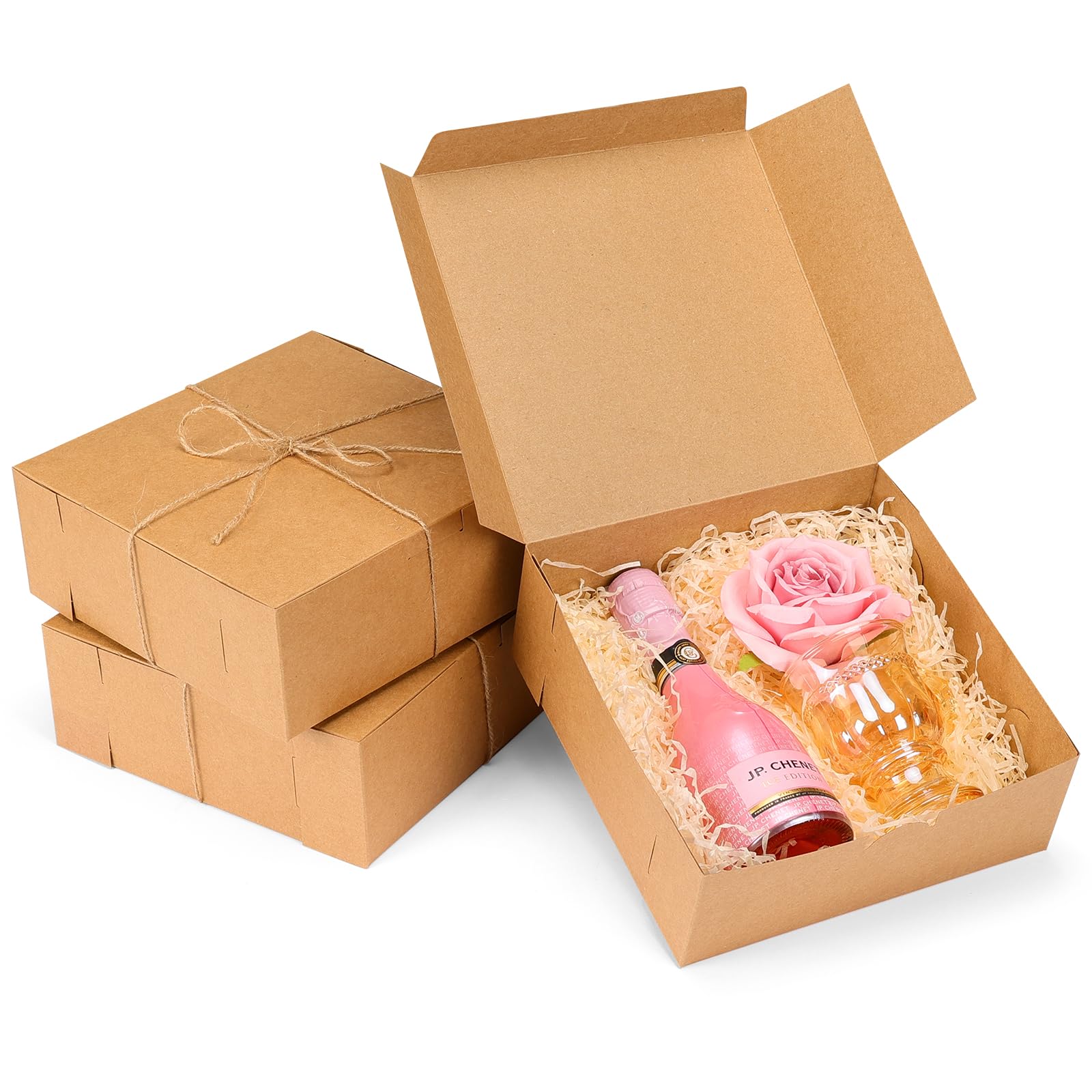 Moretoes Bakery Boxes, 8x8x3 Inch Bakery Containers Brown Kraft Paper for Cupcake, Cookies and Baked Goods Set of 15