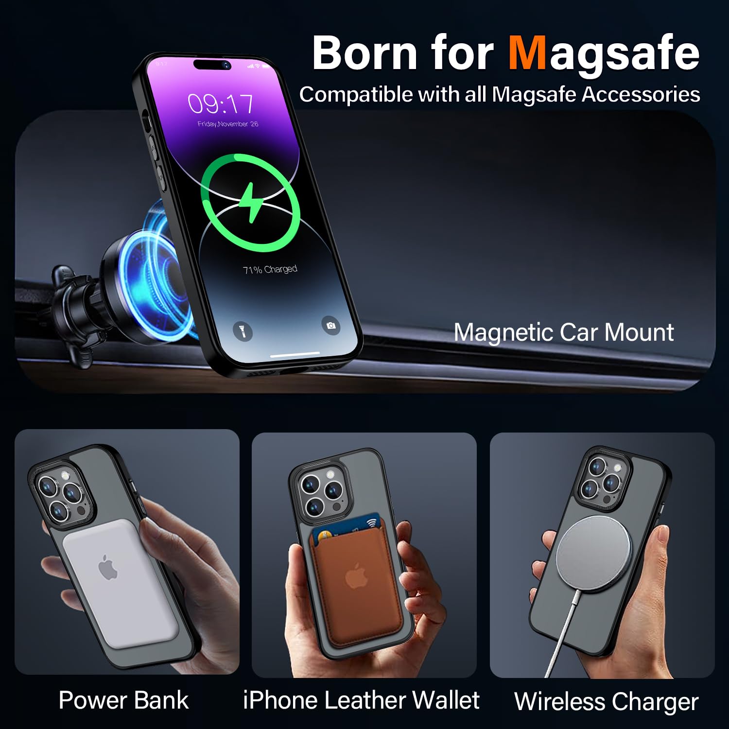 KMERUOTR 360° Rotatable Ring for iPhone 14 Pro Max Case [Compatible with MagSafe] [Military-Grade Protection], Shockproof Protective Slim Invisible Stand for Women Men Phone Case 6.7 Inch,Purple