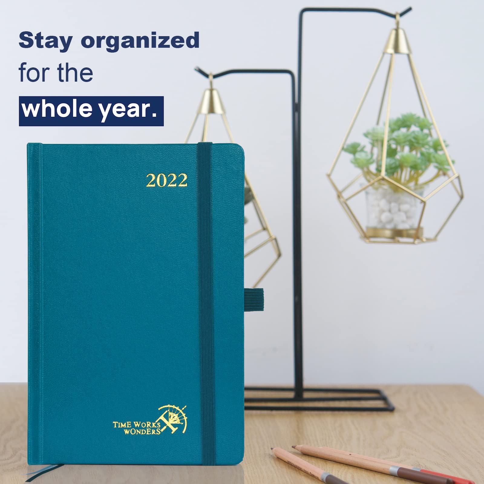 POPRUN Daily Planner 2022 Page A Day Hardcover - Agenda 2022 Hourly Appointment Book with Monthly Calendar, Inner Pocket, 5.5" x 8.5", Green