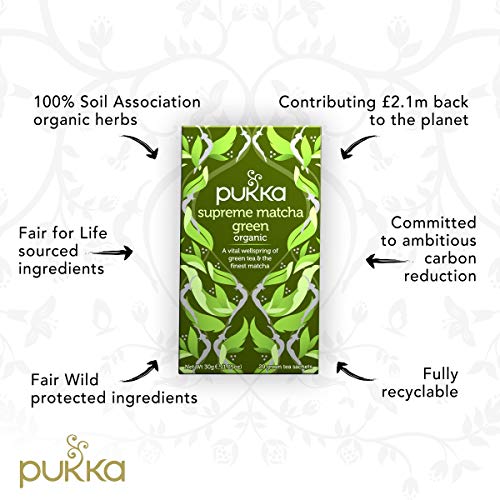 Pukka Supreme Matcha Green, Organic Herbal Green Tea with Oothu, Sencha & Suio Gang, 20 Count (Pack of 3)