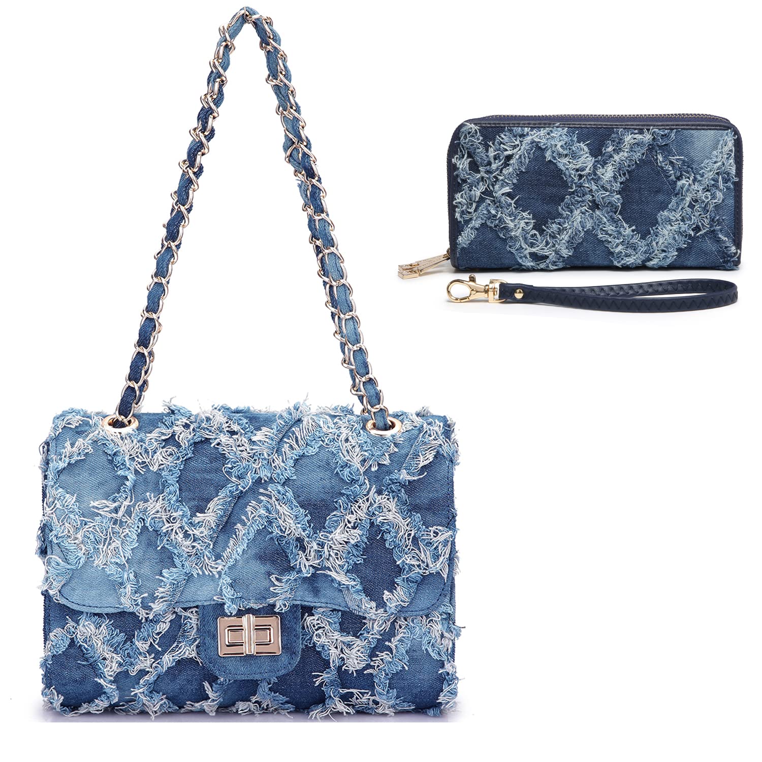 MKP Women Fashion Distressed Jean Purse Denim Wallet