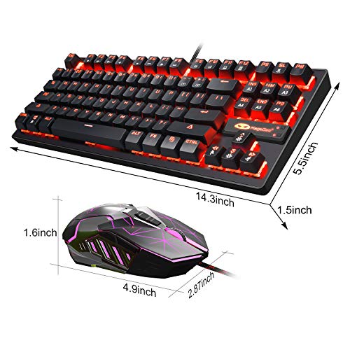 Mechanical Gaming Keyboard and Mouse Combo & Large Mouse Pad,Mechanical Keyboard 87 Keys Small Compact LED Backlit - MK1 Wired USB Gaming Keyboard with Blue Switches, for Windows