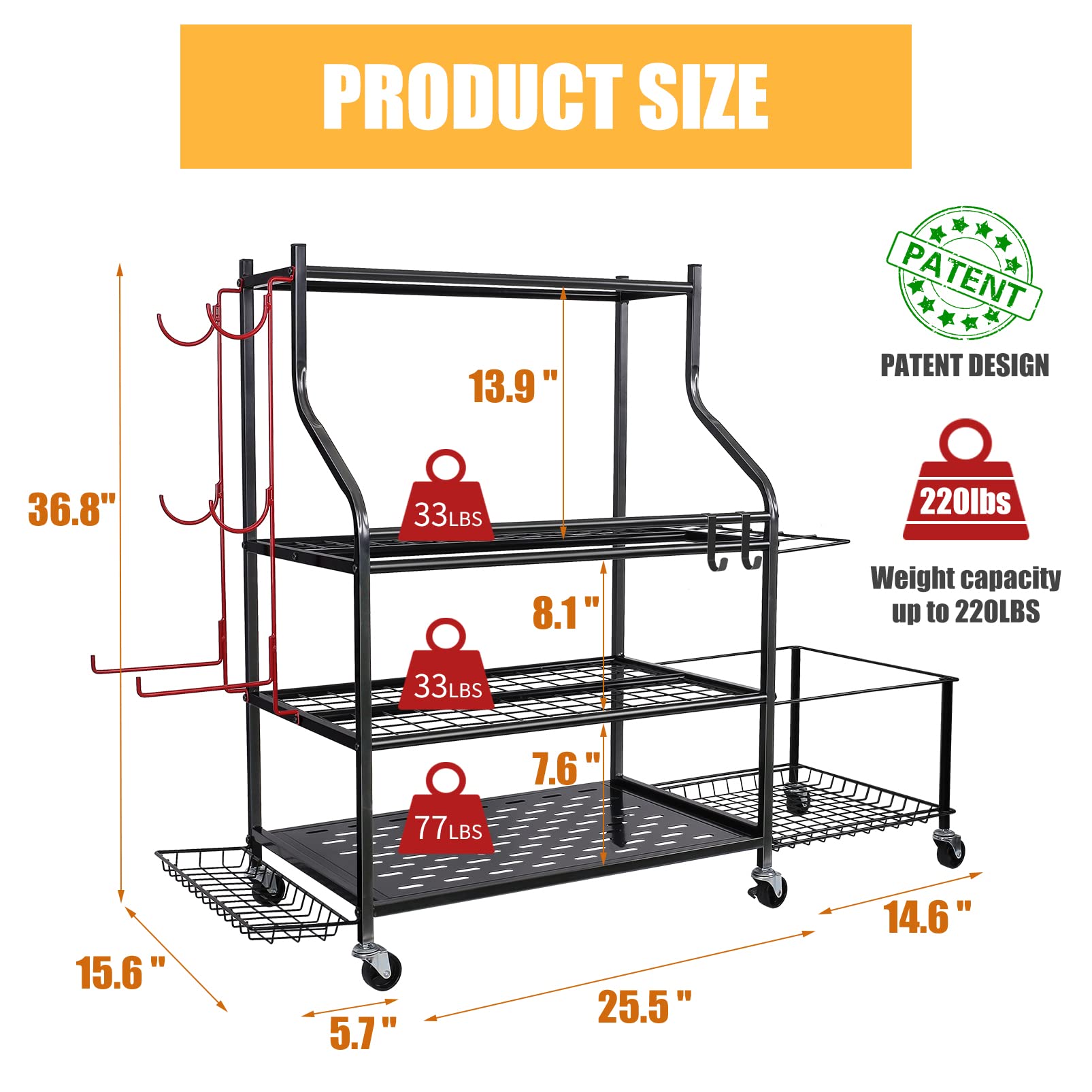 Shmilyashly Yoga Mat Storage Rack, Home Gym Storage Rack for Yoga Mat, Gym Equipment Storage Rack for Dumbbells Kettlebells Foam Roller, Exercise Shelf with Hooks and Wheels
