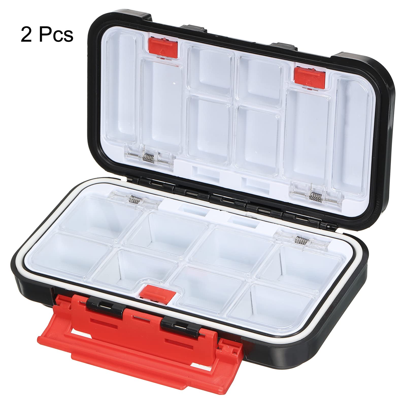 PATIKIL Waterproof Fishing Lure Box, 2 Pack Two-Sided Plastic Fish Tackle Bait Case Storage Container, Black