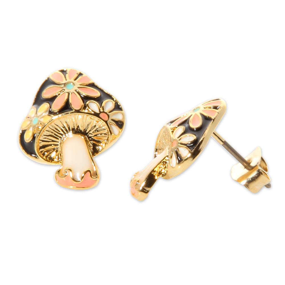 LAONATO Epoxy Mushroom Stud Earrings for Women Black Purple Red (Black)