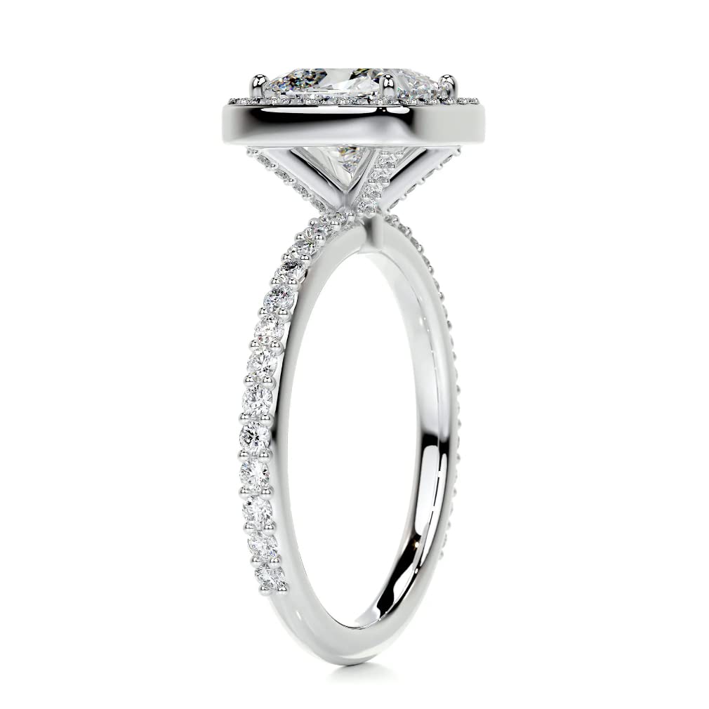 Solid Gold Handmade Wedding Ring 3 CT Cushion Cut Moissanite Diamond Halo Bridal Engagement Rings for Anniversary Propose Gifts (14K Solid White Gold)