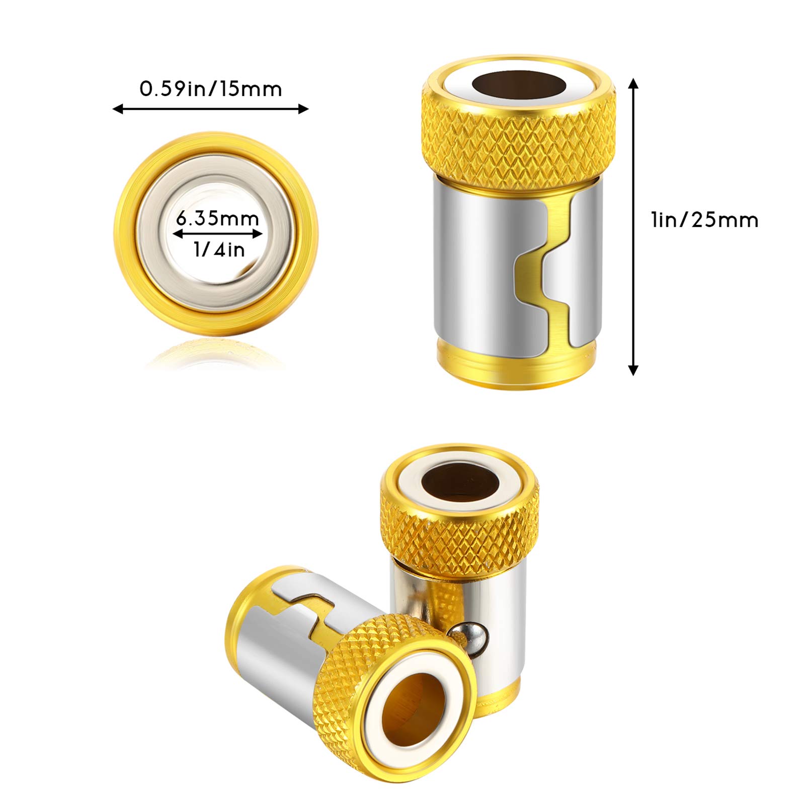 Magnetic Screw Ring Metal Bit Magnetizer Ring Screw Magnetic Holders, Applied to 1/4 Inch/ 6.35 mm Hex Screwdriver and Power Bits (12, Yellow)