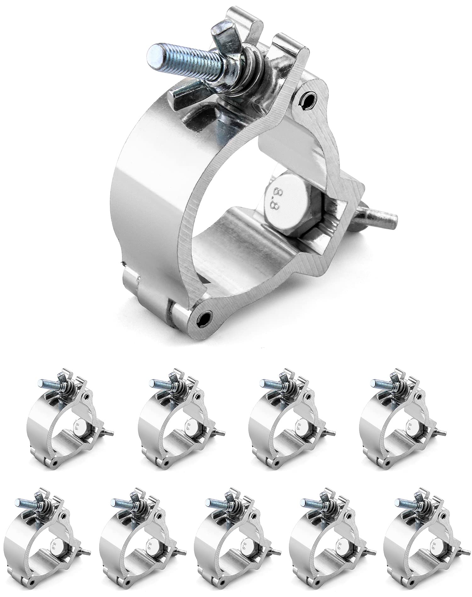 QWORK Truss Clamp Stage Lights Clamp, 10 Pack 2 Inch Aluminum Alloy Lighting Clamp for Truss, Moving Head Light, Fits 48-52mm OD Tube/Pipe, Heavy Duty 220Lbs Load Capacity