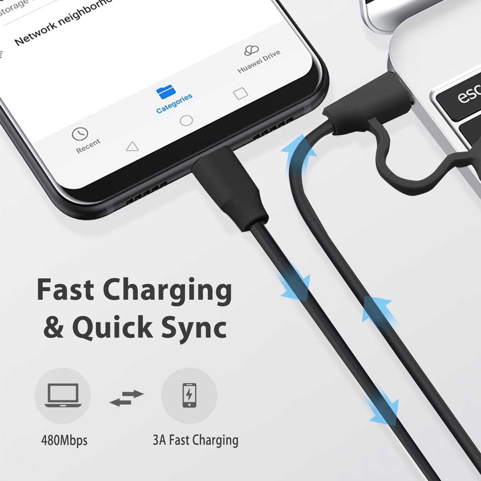 RK ROYAL KLUDGE USB C Keyboard Cable [6ft-60W], 3.1A Fast Charging Keyboard Cord 2-in-1 USB A/C to USB Charger Cable for Mechanical Keyboard, MacBook pro, iPad Pro, Galaxy S20-Black