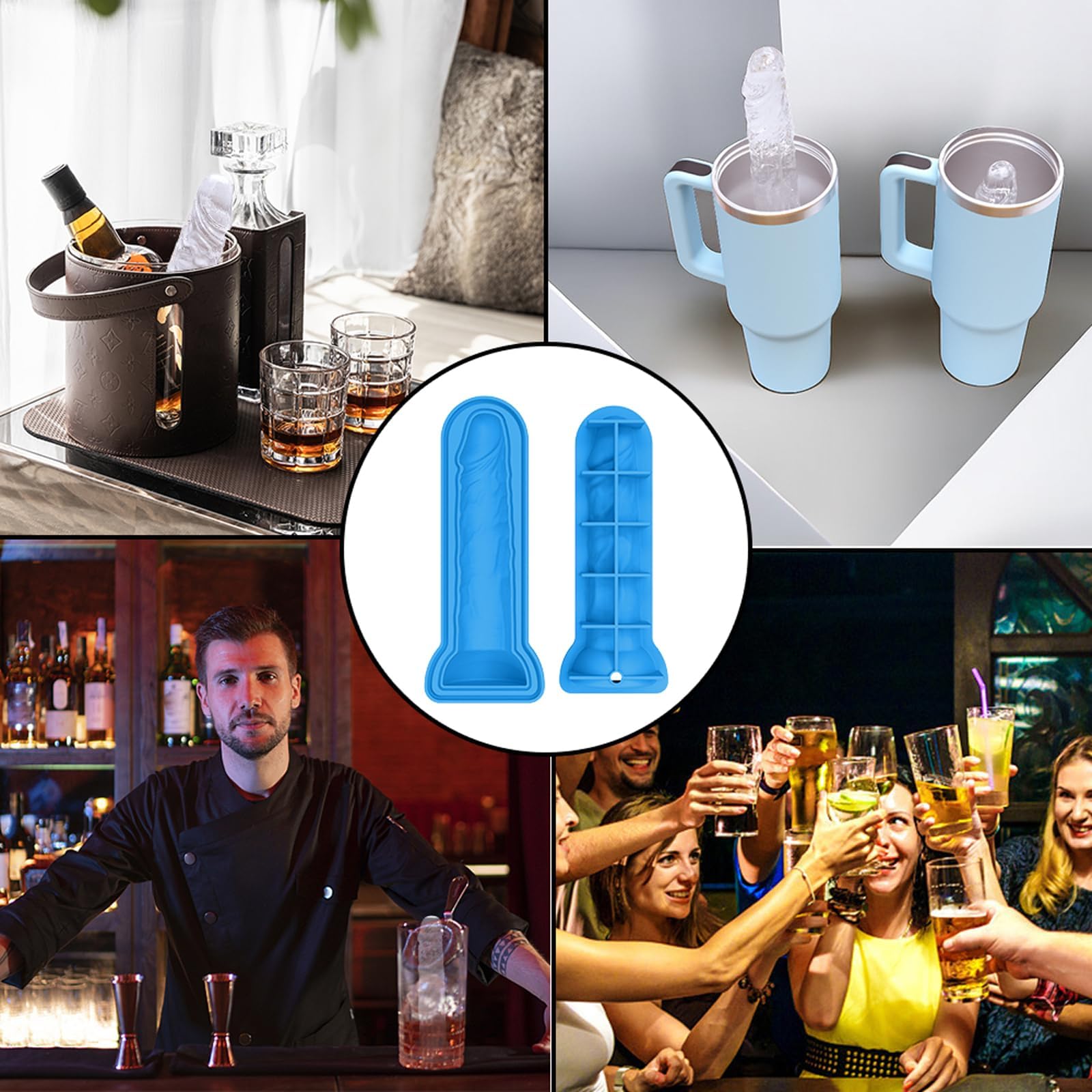 Silicone Ice Cube Mold Tray: Unique, Fun Shapes for DIY Ice Blocks. Chill Cocktails, Whiskey, Juices, Tea, Coffee. Essential Tool for Home Bars & Kitchens. Enjoy Chilled Drinks (Blue)