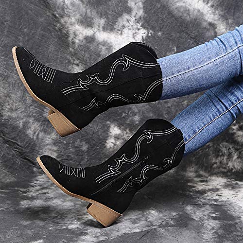 YfiDSJFGJ knee high cowboy boots women retro zipper square heel middle round toe shoes chelsea boots low heel pointed toe outdoor short ankle booties black sparkly boots
