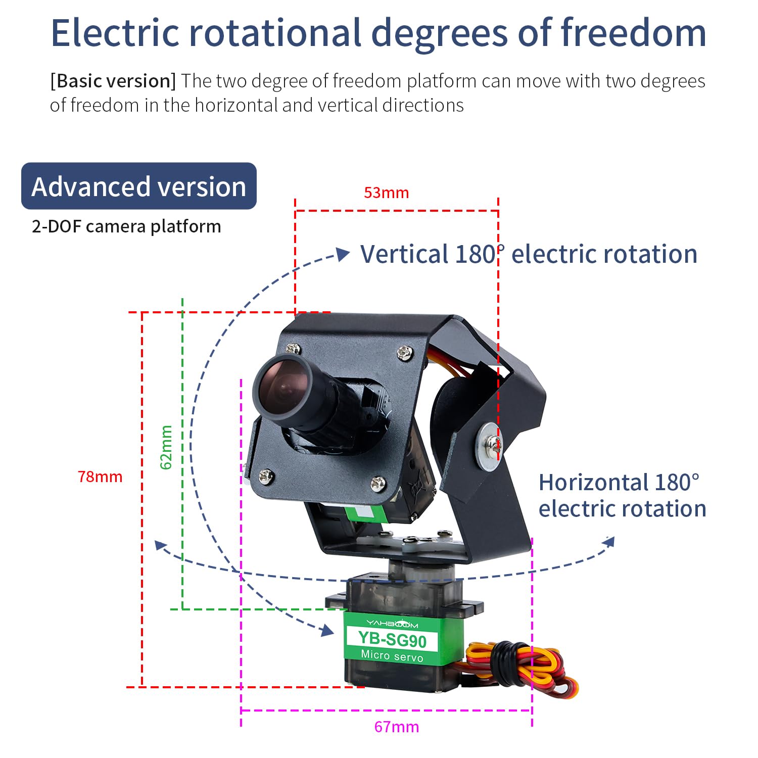 Yahboom Digital Servo 2DOF Multi-Angle Steering Gimbal Electric 2 Degrees of Freedom Camera PTZ with LED Light for DIY Robot Car (2DOF Basic Ver)