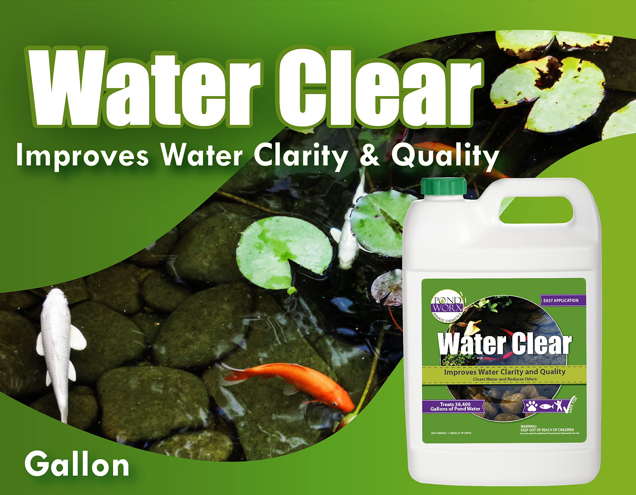 Pondworx Water Clear - Concentrated Formulation Improves Water Clarity and Quality, Helps Clear Cloudy Water, Safe for Fish, Pets, and Plant - 1 Gallon