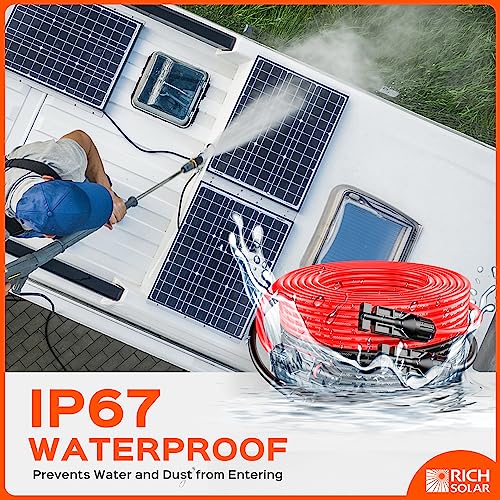 RICH SOLAR 10 Gauge 10AWG One Pair 50 Feet Red + 50 Feet Black Solar Panel Extension Cable Wire with Female and Male Connectors (50FT 10AWG)