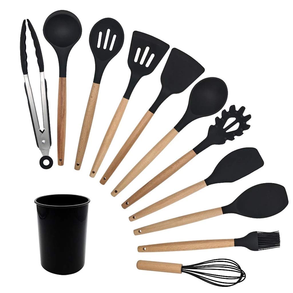 LMMDP 12 PCS Silicone Kitchenware Non-stick Cookware Cooking Tool Spatula Ladle Egg Beaters Shovel Spoon Soup Kitchen Utensils Set (Color : E)